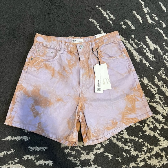 Zara | Shorts | Nwt High Rise Zara Purple Orange Marble Dye Shorts Size ...